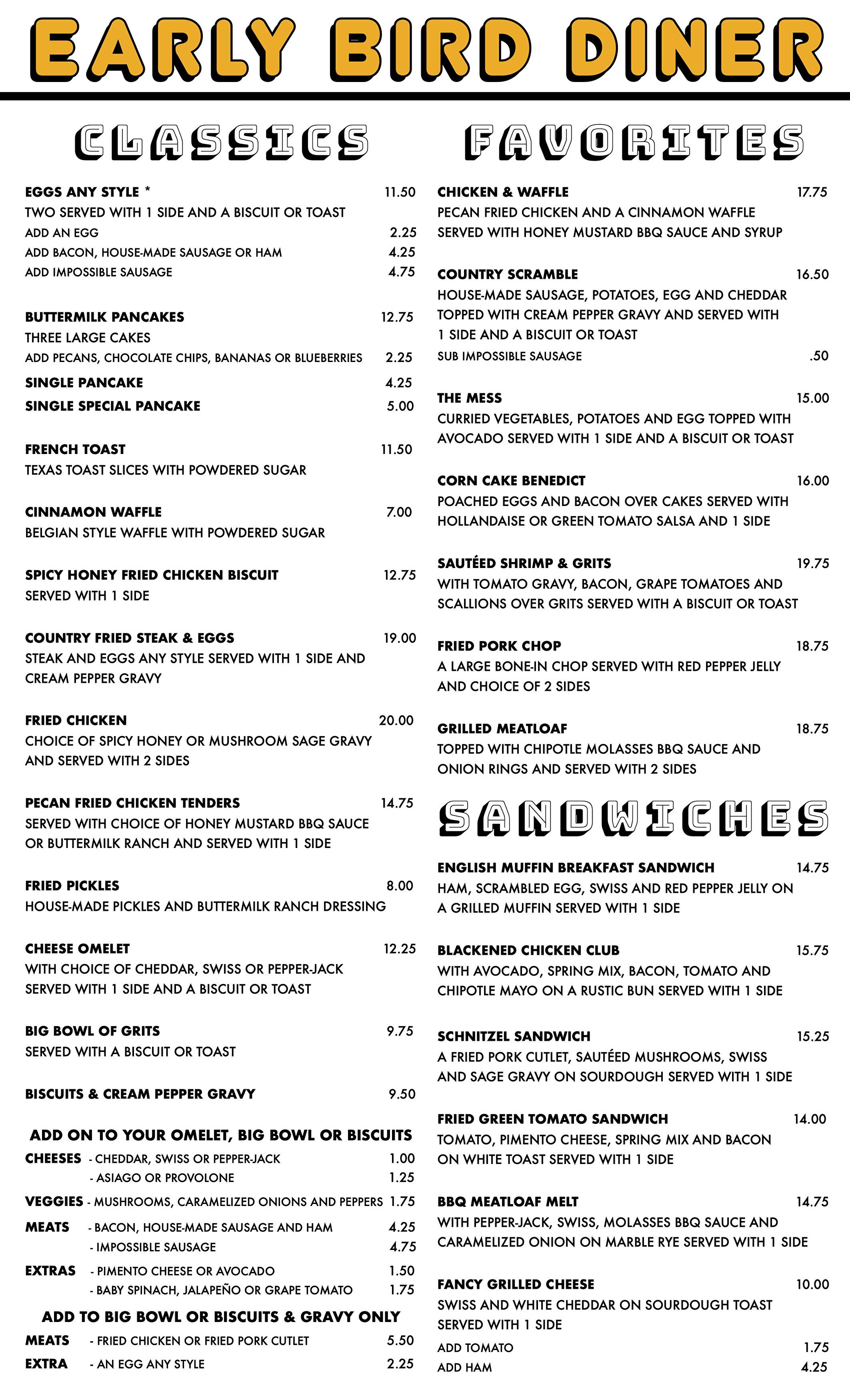 OUR MENU | Early Bird Diner